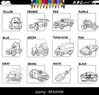 Cartoon illustration of basic colors with comic children characters ...