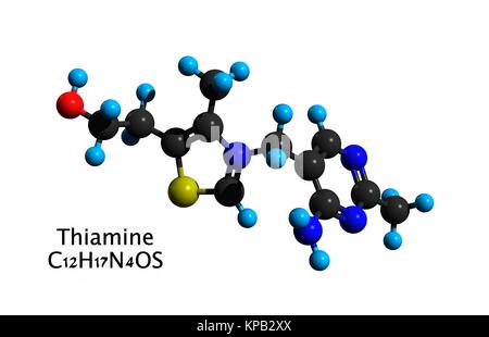 Vitamin B1, thiamine. Chemical formula, molecular structure. 3D ...
