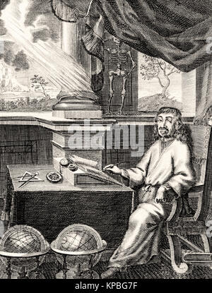 Rene Descartes. Engraving of the French mathematician and philosopher ...