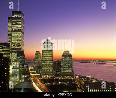 1990S LOWER MANHATTAN SKYLINE AT NIGHT SEEN FROM JERSEY CITY NEW YORK ...