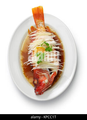 chinese steamed red grouper with ginger, scallions and soy sauce Stock ...