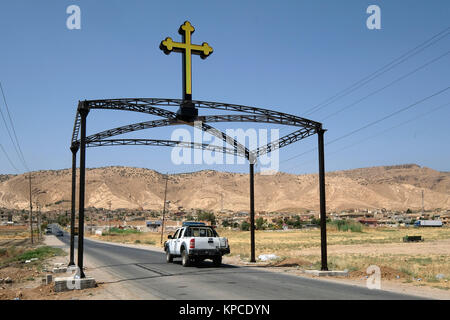 Entrance to the Christian village of Alqosh, Nineveh Plain, Northern ...