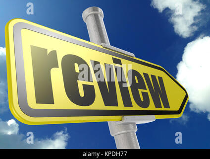 Yellow road sign with evaluation word under blue sky Stock Photo - Alamy