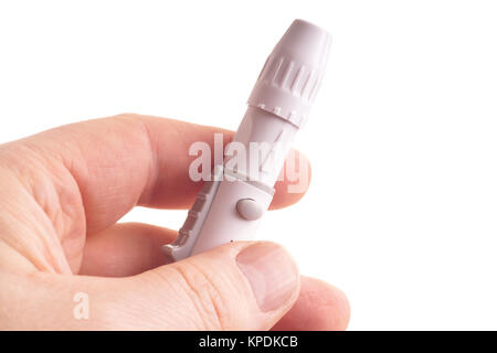 Diabetic lancing finger for blood sample with lancet applicator device ...