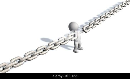 Chains held by 3D man - cohesion Stock Photo - Alamy
