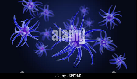 Brain under microscope 3D illustration. Neural connections, neural ...