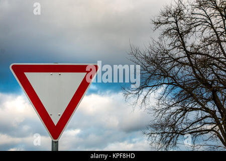 Traffic sign give right of way on a country road, Germany Stock Photo ...