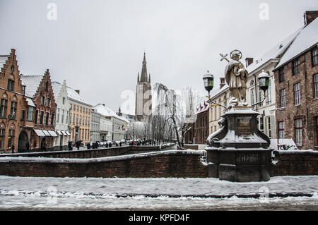 typical street of brugge, snow, snowing day, bruge, flanders, belgium ...