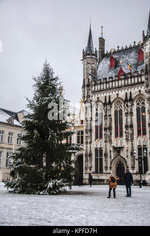 typical street of brugge, snow, snowing day, bruge, flanders, belgium ...