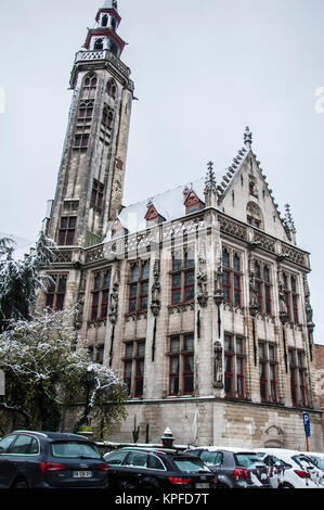 typical street of brugge, snow, snowing day, bruge, flanders, belgium ...