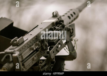 Anti aircraft machine gun mounted on an armoured vehicle Stock Photo ...