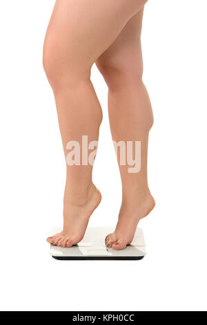 Woman standing on Scales Stock Photo - Alamy