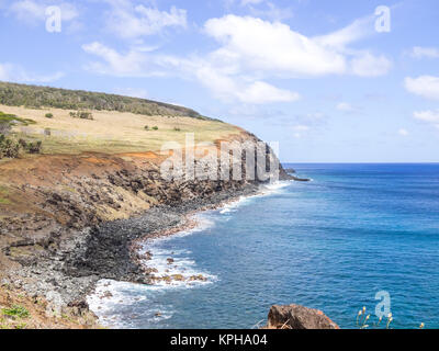 volcanic cliffs of the ocean coast of Easter Island, Chile Stock Photo ...