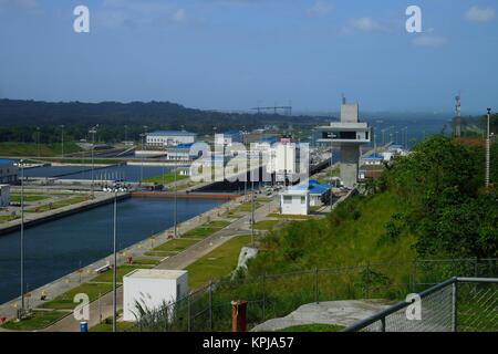 Agua Clara locks of Panama Canal, Panama - closing lock in action Stock ...
