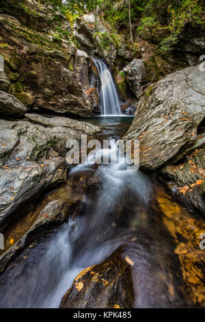 Bingham Falls with foliage on the rugged rocks,Green Mountains; Stowe ...