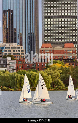 MIT sailing team practicing in Charles River with Boston, Massachusetts ...