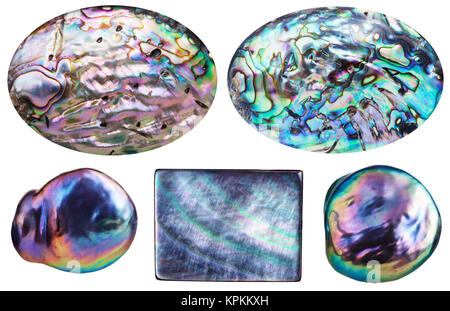 blue polished surface of nacre mollusk shell isolated on white ...