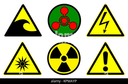 Set of official international hazard warning signs Stock Photo - Alamy
