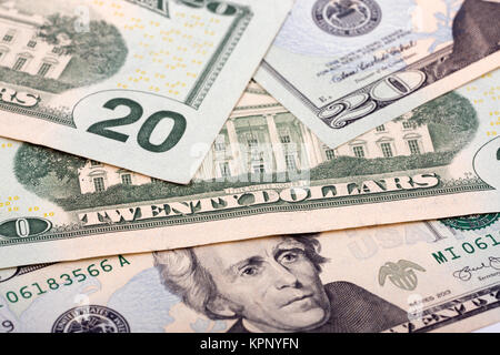 Closeup of new American twenty dollar bill (backlit to show watermarks ...