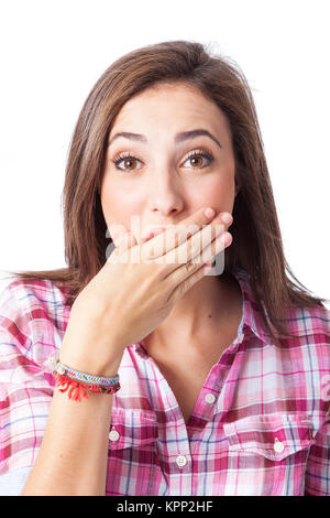 Mad laugh. Young caucasian woman with funny, unusual popular emotions ...