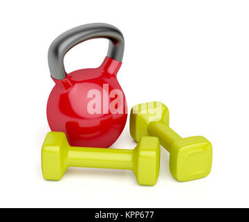 Heavy gym green kettlebell for workout isolated on white background. 3d ...