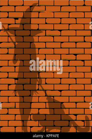 Old witch with broom silhouette shadow on a textured background. Scary ...