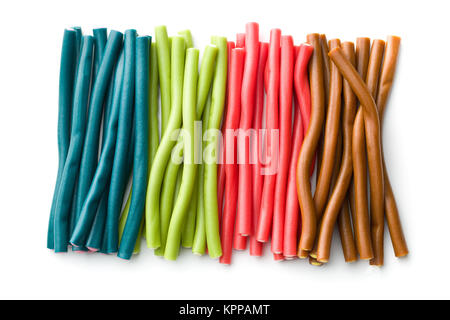 Sweet gummy sticks with fruity flavor isolated on white background ...