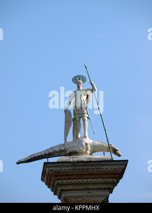 Venice. Piazetta - sculpture of St. Theodore, Venice's first patron ...