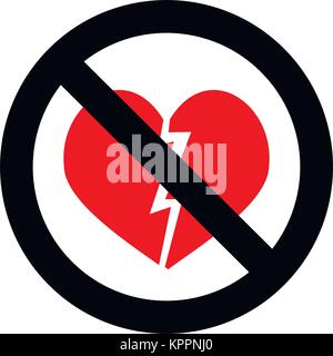 Ban love heart. Symbol of forbidden and stop love. Vector illustration ...