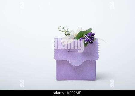 Lavender color wedding gift box with ribbon and flowers white ...