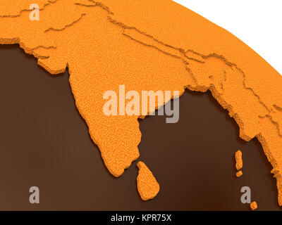 India on 3D model of Earth with country borders and water in oceans. 3D ...