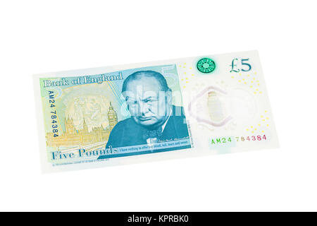 English five pound note on a white background Stock Photo - Alamy