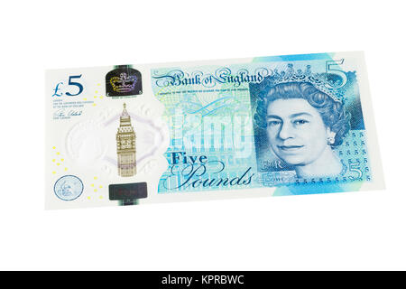 English five pound note on a white background Stock Photo - Alamy