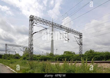 Electric train lines railway electrification overhead system with wires ...