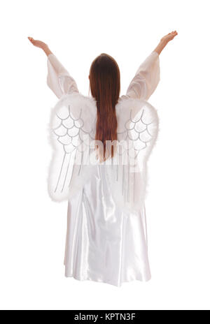Guardian Angel woman from back, water at dusk Stock Photo - Alamy
