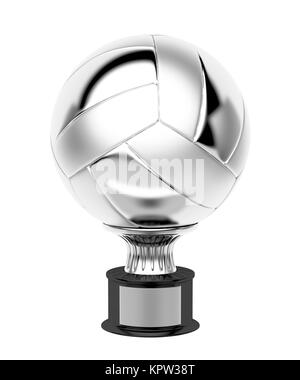 Silver trophy cup VOLLEYBALL 3D render illustration isolated on white ...