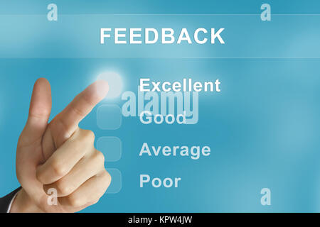 business hand pushing feedback button on a touch screen interface Stock ...