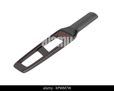 Security check metal detector device in hand of staff worker on check ...