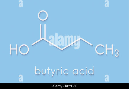 Butyric acid, butanoic acid molecule. Butyrates or butanoates are salts ...