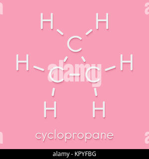 Cyclopropane cycloalkane molecule. Used as anaesthetic. Stylized ...
