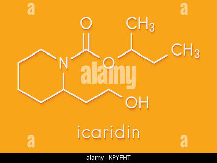 Icaridin (picaridine) insect repellent molecule. White skeletal formula ...