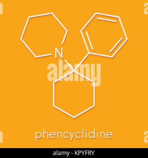 Phencyclidine (PCP, angel dust) hallucinogenic drug molecule. Stylized ...