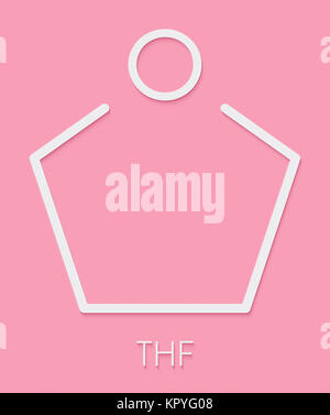 Tetrahydrofuran (THF, oxolane) solvent molecule. White skeletal formula ...
