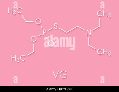Amiton (VG) nerve agent molecule. Blue skeletal formula on white ...