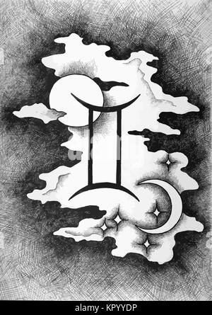 Hand drawn gemini zodiac illustration. Simple line gemini zodiac icon ...