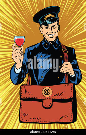 Cheerful retro postman pop art Stock Photo - Alamy