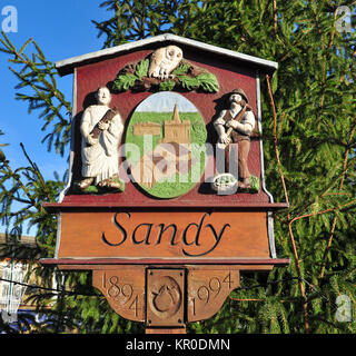 Town sign and emblem, Sandy, Bedfordshire, England, UK Stock Photo - Alamy