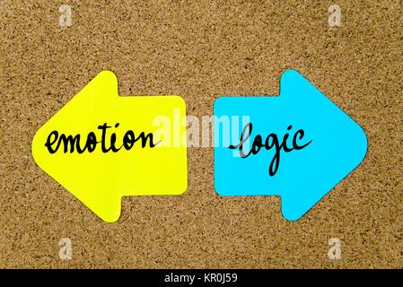 Opposite arrows with Emotion versus Logic. Hand drawing with chalk on ...