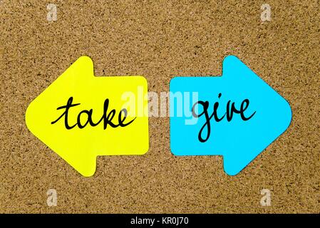 Opposite arrows with Give versus Take. Hand drawing with chalk on ...