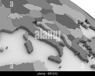 Italy on gray political globe with embedded flag. 3D illustration Stock ...